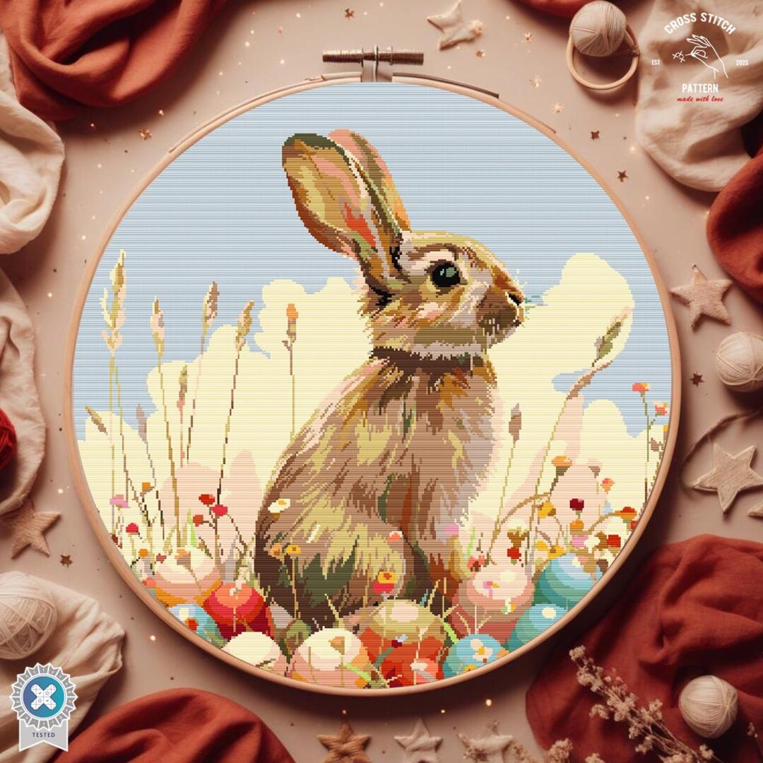 Easter Bunny Cross Stitch Pattern Easter Basket Embroidery Easter Eggs ...