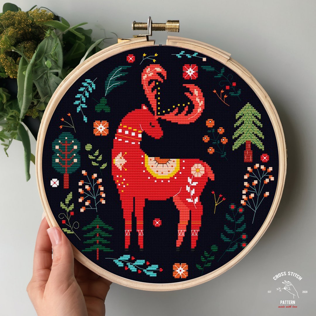 Folk Cross Stitch Pattern Scandinavian Cross Stitch Deer Cross Stitch ...