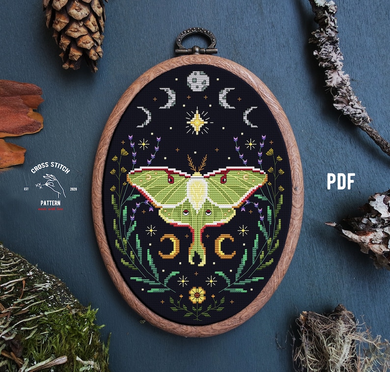 Luna Moth Cross Stitch Pattern Witchy Cross Stitch Gothic - Etsy