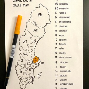 Sales Map Sweden Map Hand Illustrated Map Labelled Map Instant Download ...