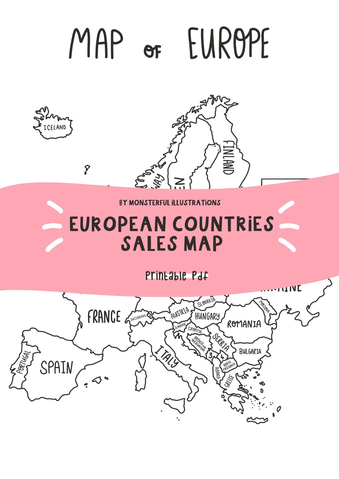 EUROPE SALES MAP Hand Illustrated Map Labelled Map Instant Download ...