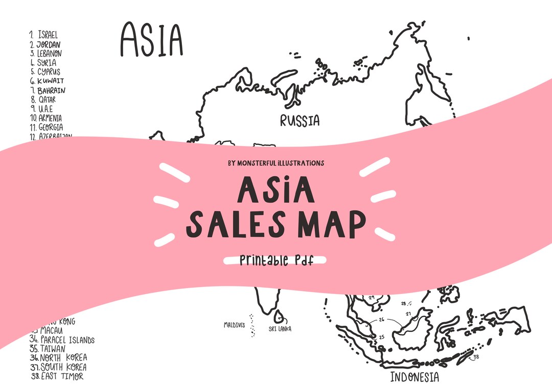 ASIA SALES MAP, Labelled Countries, Instant Download, Printable, A4 Pdf ...