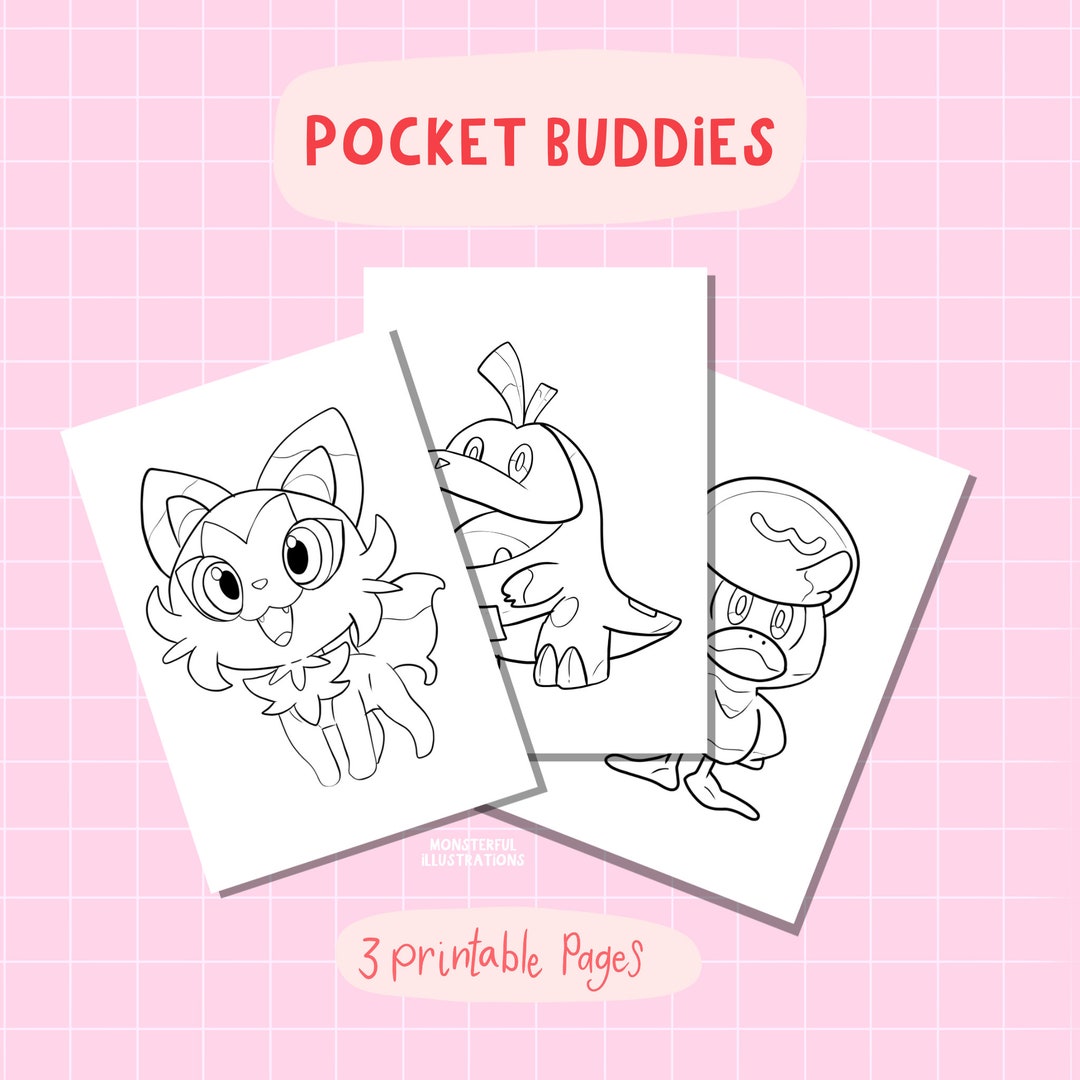 Printable Kids Colouring Sheet Poke Pocket Buddies Sprigatito Fuecoco ...