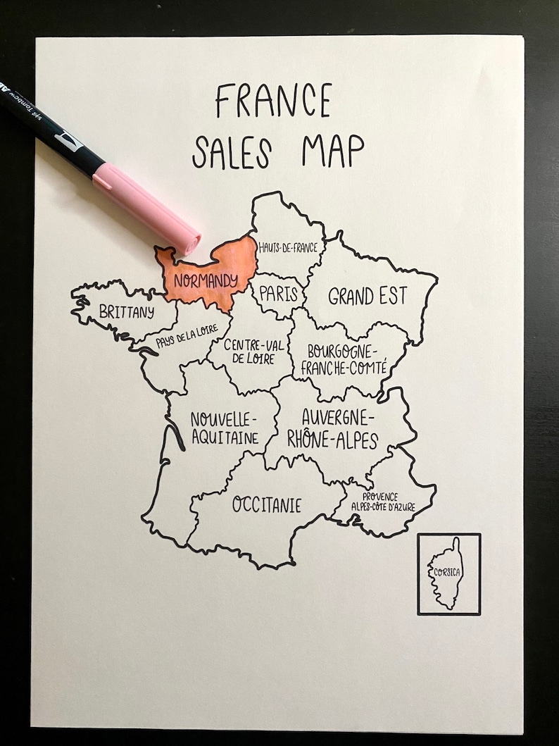 France Etsy Sales Map Regions Labelled Instant Download | Etsy