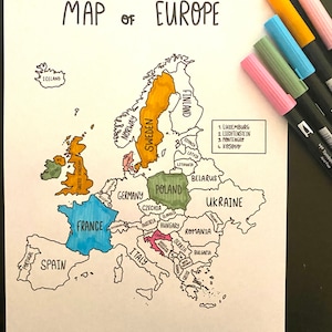 EUROPE SALES MAP Hand Illustrated Map Labelled Map Instant Download ...