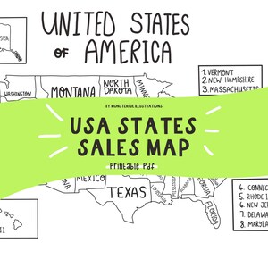 USA SALES MAP Hand Illustrated Map Labelled Map Instant - Etsy