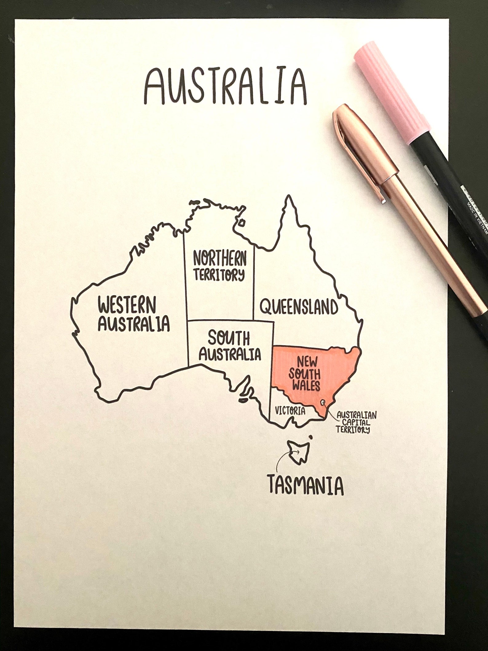 Australia Sales Map Hand Illustrated Map Labelled Map | Etsy