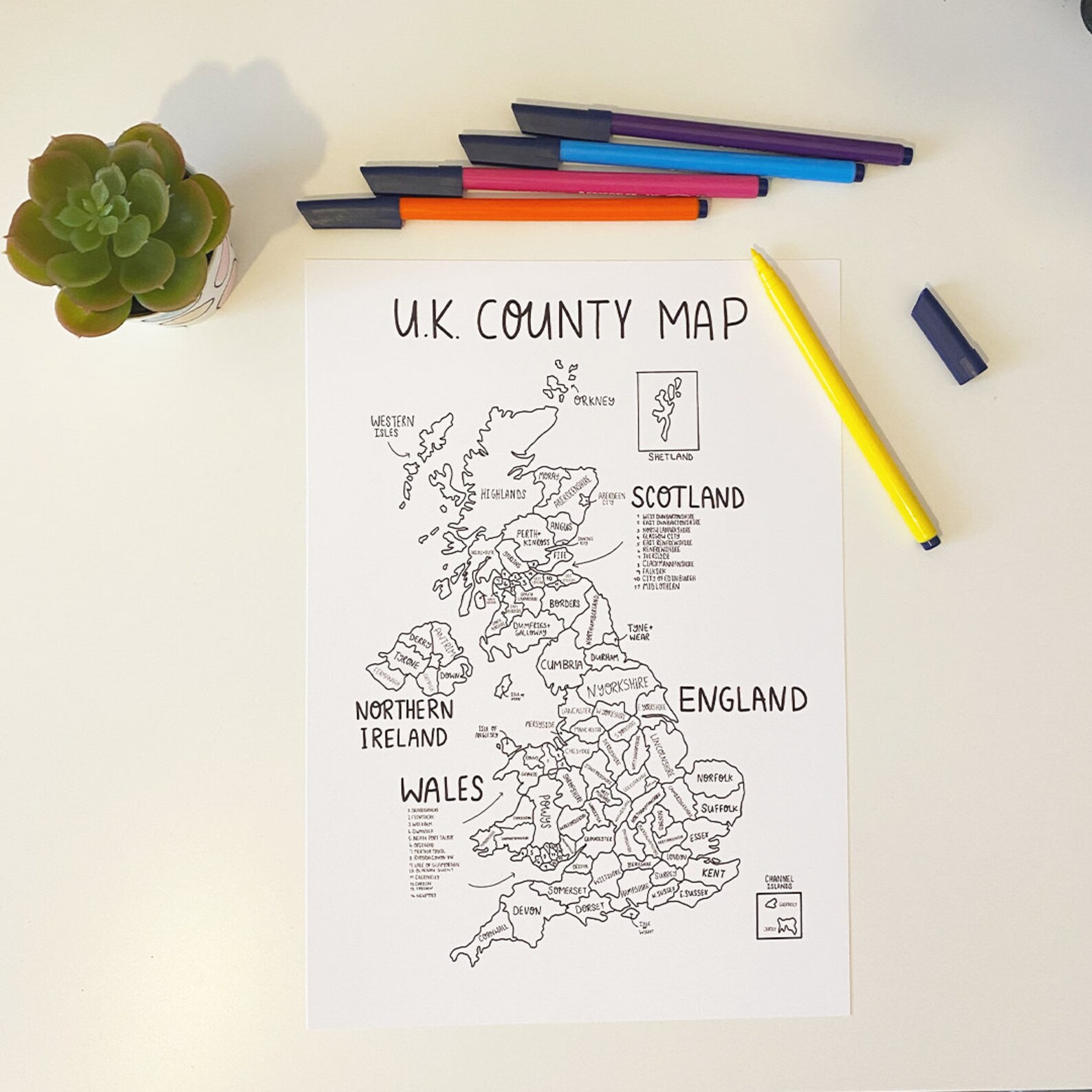 UK COUNTIES SALES Map Hand Illustrated Map Labelled Map - Etsy