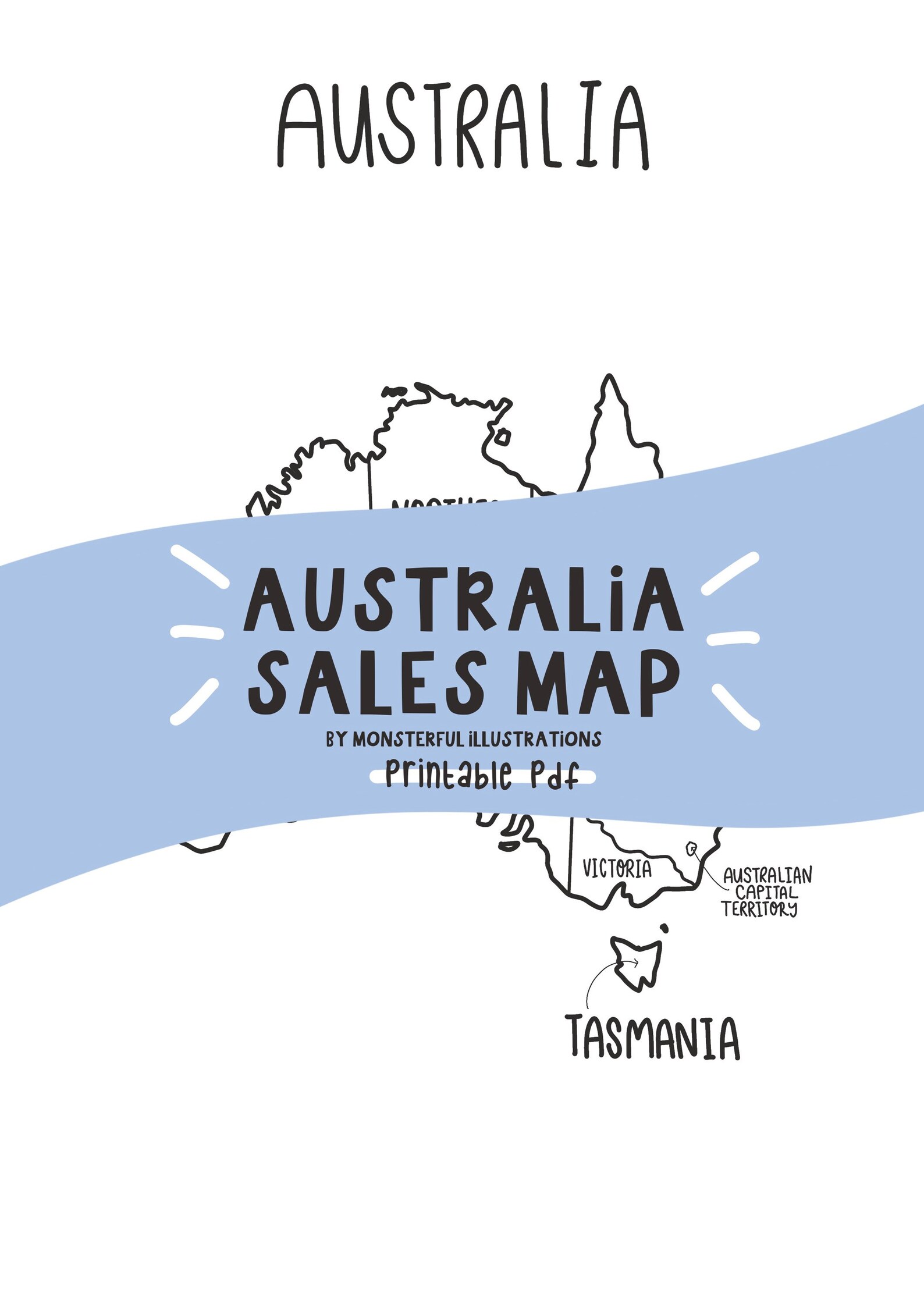 Australia Sales Map Hand Illustrated Map Labelled Map | Etsy