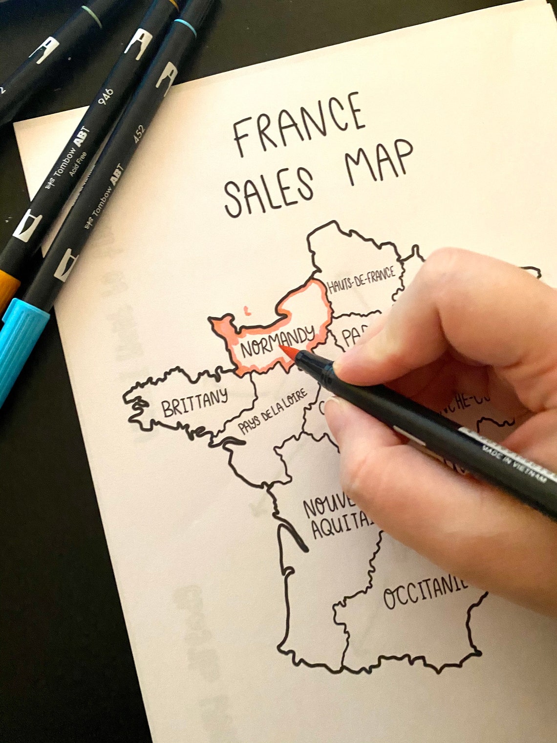 France Etsy Sales Map Regions Labelled Instant Download | Etsy