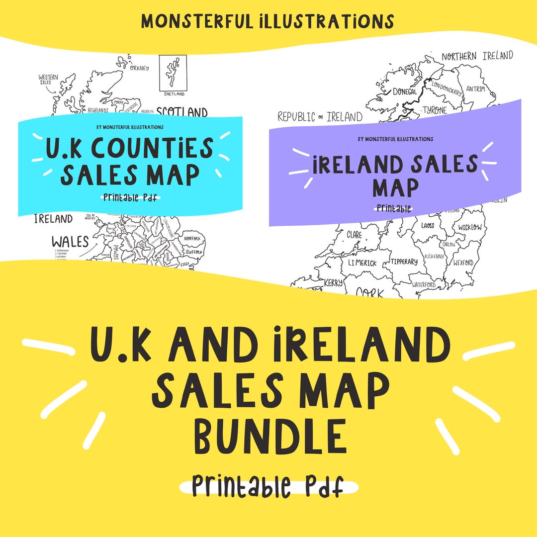 UK and Ireland Bundle, Sales Map Printable, A4 PDF, Includes Labelled ...
