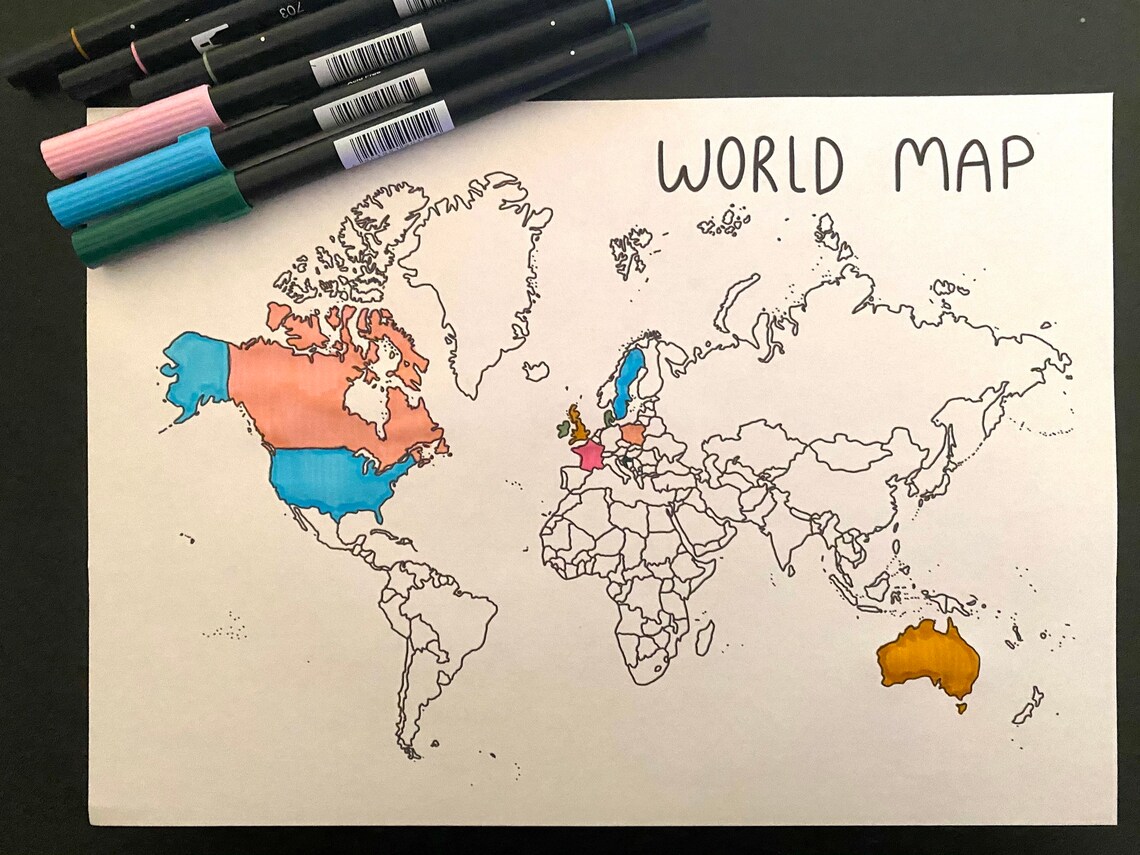 WORLD SALES MAP Hand Illustrated Map Labelled Map | Etsy