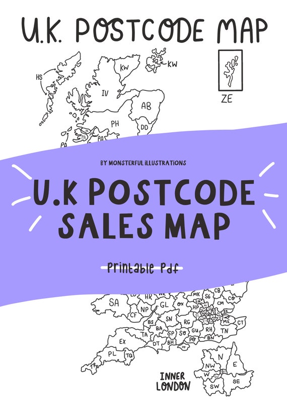 UK Postcode Sales Map Hand Illustrated Map Labelled Map | Etsy