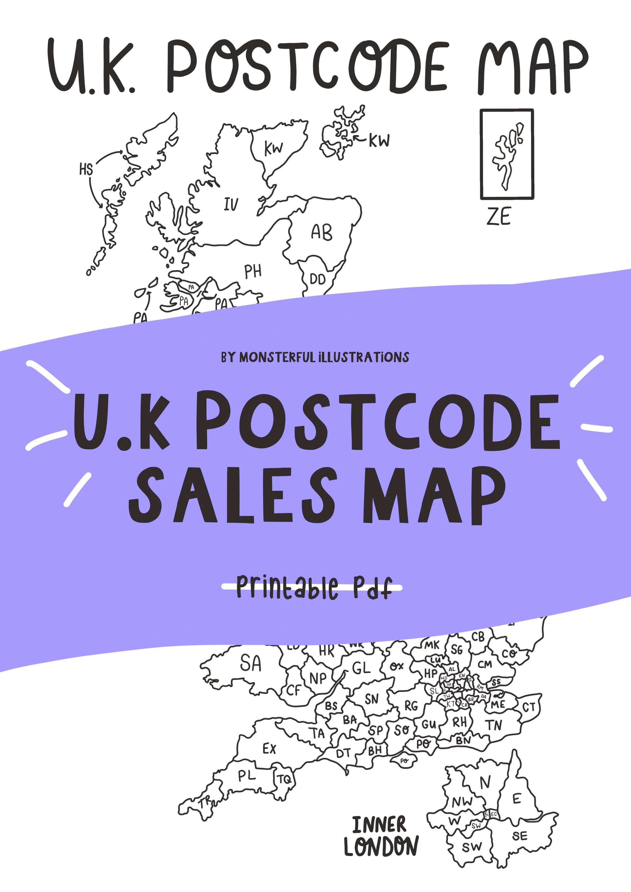 UK POSTCODE SALES Map Hand Illustrated Map Labelled Map - Etsy UK