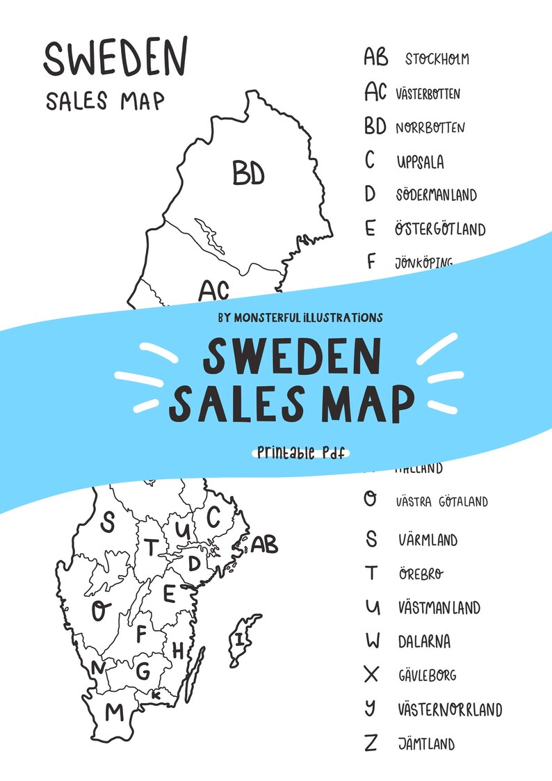 Sales Map Sweden Map Hand Illustrated Map Labelled Map - Etsy