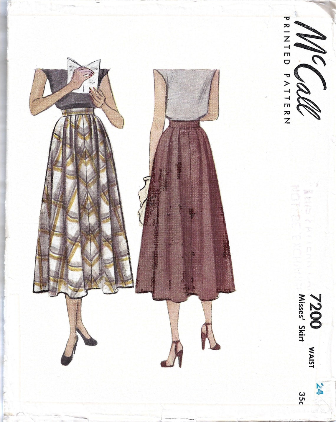 Mccall 7200 1940s-1950s Pleated Skirt Sewing Pattern PDF | Etsy
