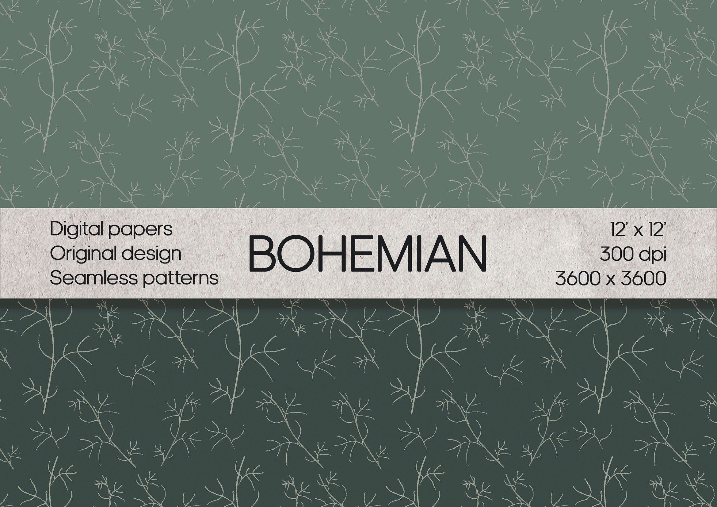 Digital Paper Pack Boho Style Botanical Seamless Pattern - Etsy