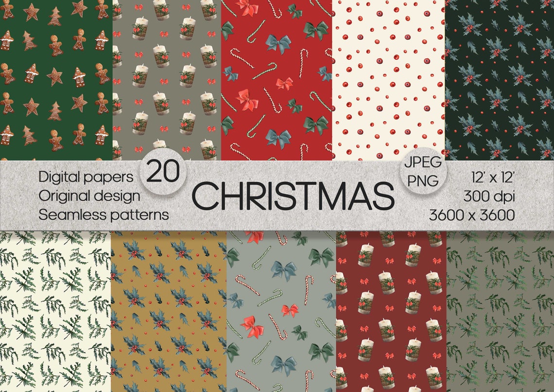 Christmas Digital Paper Set New Year Scrapbook Paper Festive - Etsy