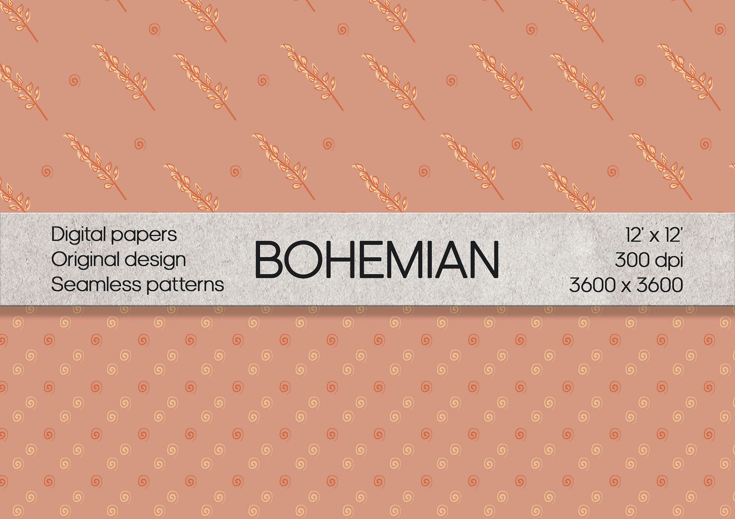 Digital Paper Pack Boho Style Botanical Seamless Pattern - Etsy