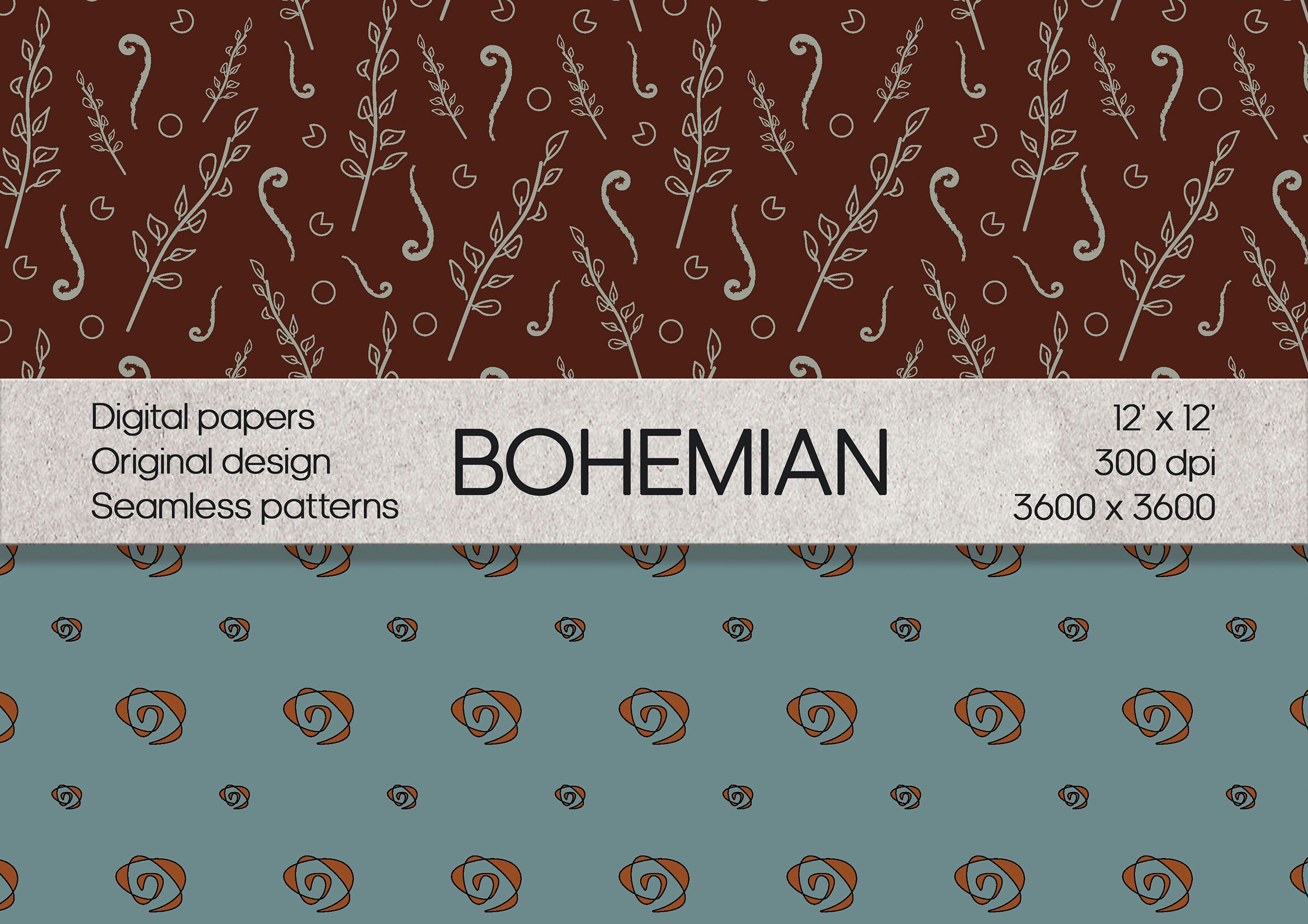 Digital Paper Pack Boho Style Botanical Seamless Pattern - Etsy