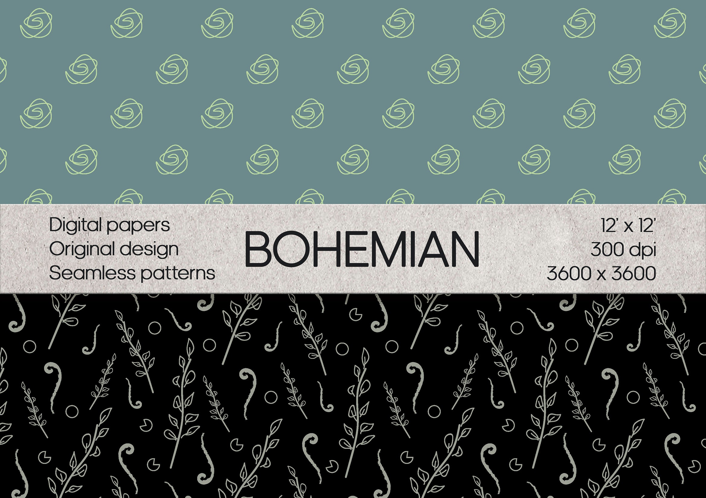 Digital Paper Pack Boho Style Botanical Seamless Pattern - Etsy