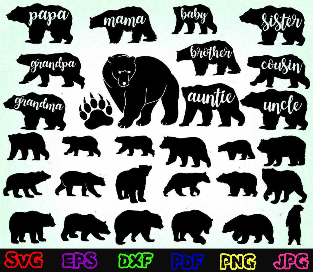 30 Bear Svg - Bear Family Svg - Bear Cut File - Bear Silhouette - Mama ...