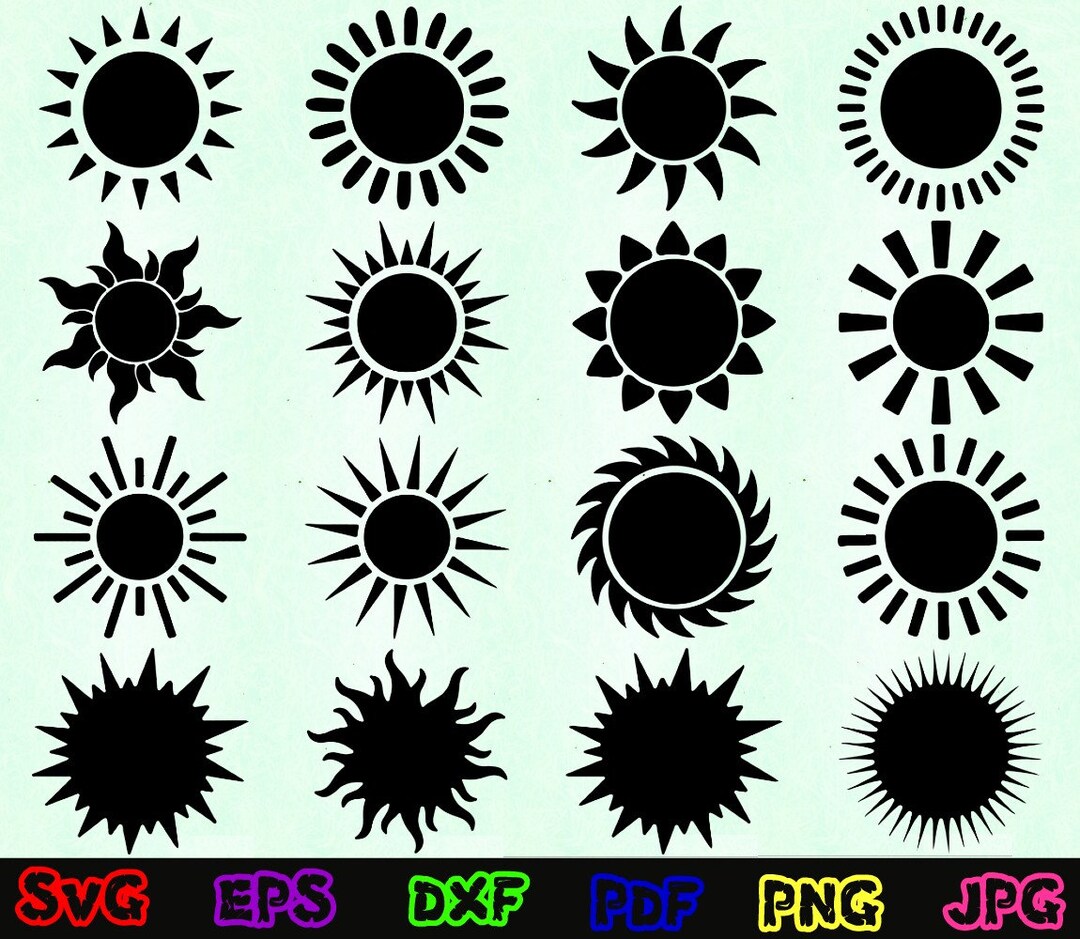 Sun Svg Sun Silhouette Sun Cut Files Sun Svg Bundle Sun Clipart Sun