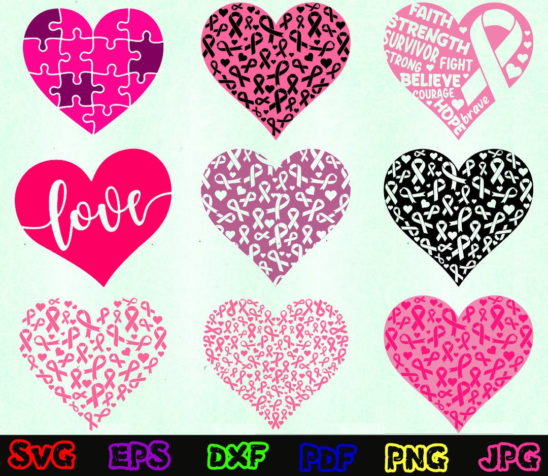 Heart Cancer Ribbon SVG - Cancer Breast Heart SVG - Cancer Heart SVG ...