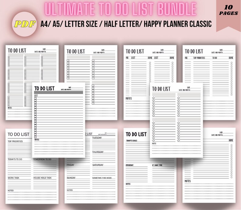 Printable to Do List to Do List Pages Daily to Do List - Etsy