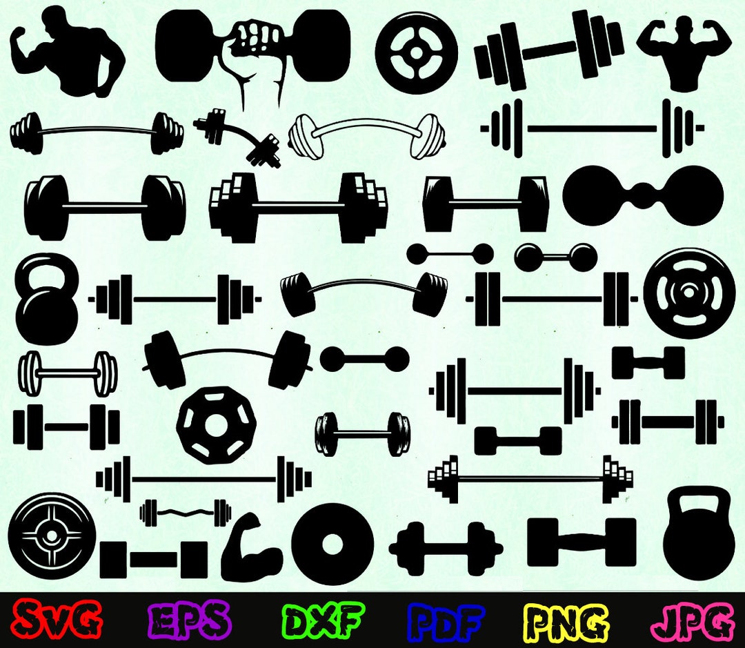 30 Barbell Svg - Barbell Cut File - Barbell Silhouette - Barbell Design ...