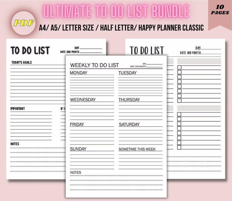 Printable to Do List to Do List Pages Daily to Do List - Etsy
