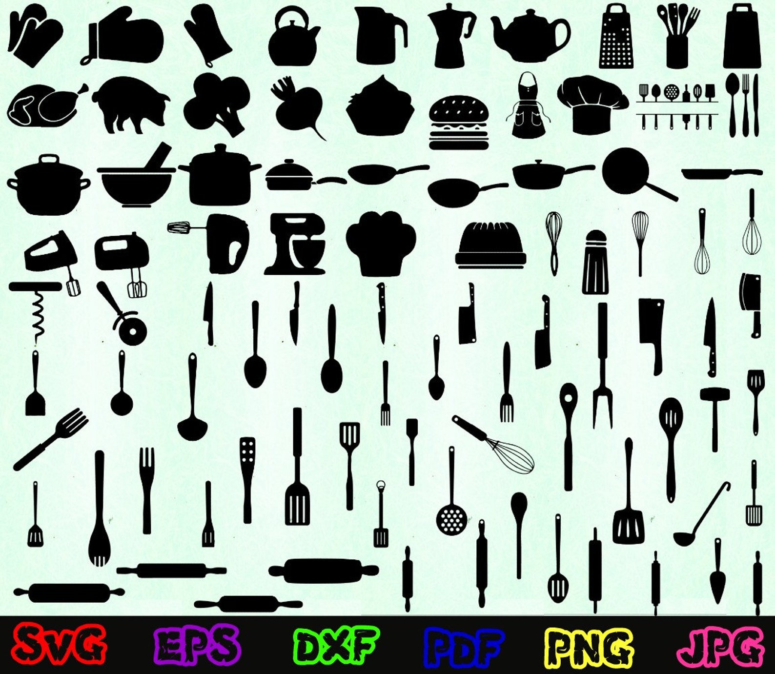 Kitchen Tools Svg Kitchen Silhouette Kitchen Cut Files | Etsy