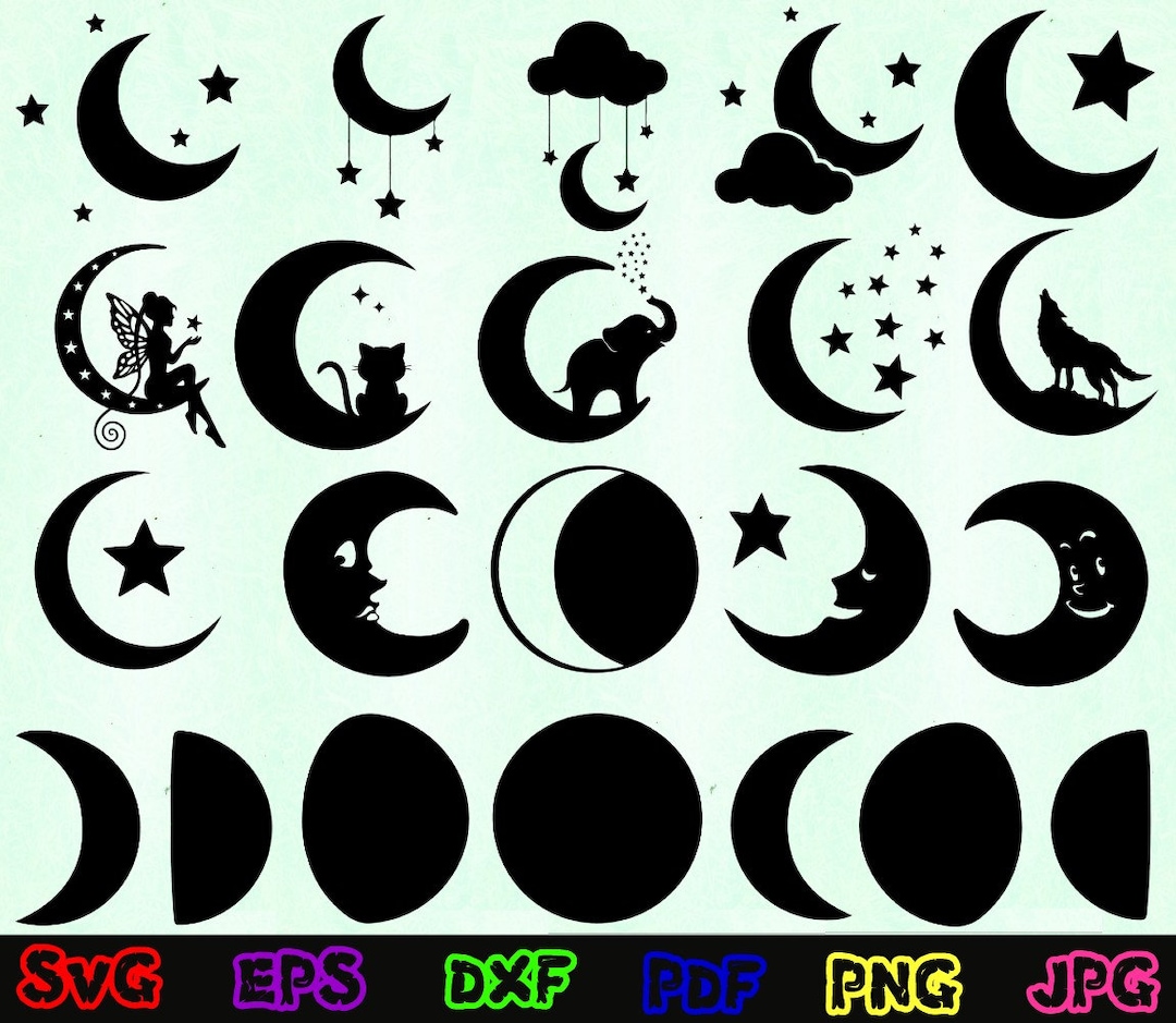 Moon Svg - Moon Silhouette - Moon Cut Files - Moon Svg Bundle - Moon ...