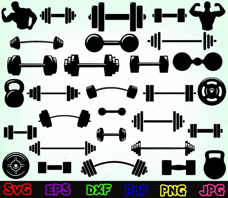 30 Barbell Svg Barbell Cut File Barbell Silhouette | Etsy