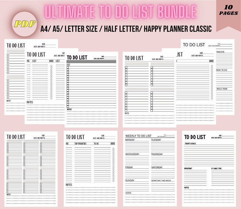 Printable to Do List to Do List Pages Daily to Do List - Etsy