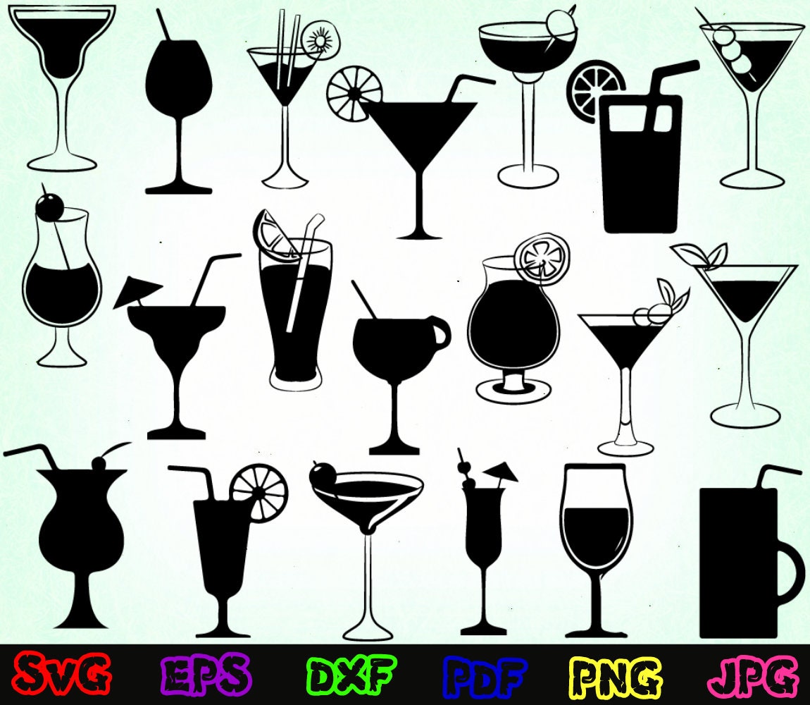 20 Cocktail Svg Cocktail Party Svg Cocktail Silhouette - Etsy Polska