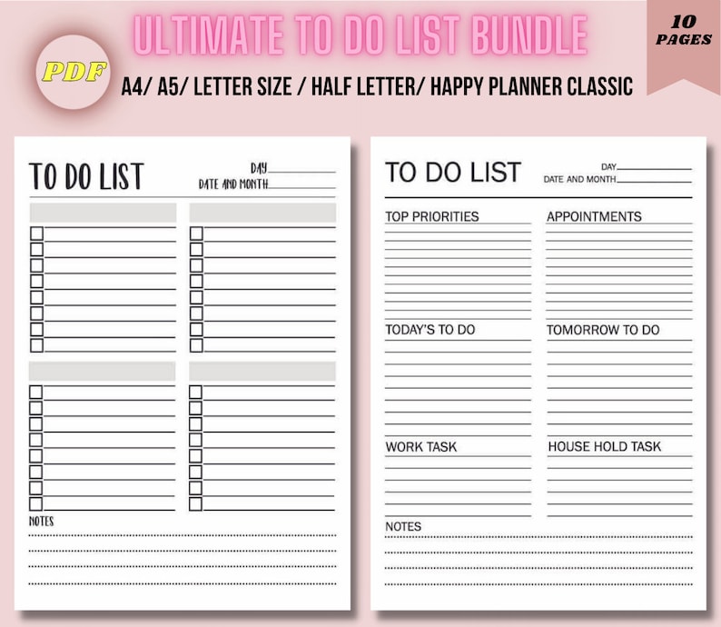 Printable to Do List to Do List Pages Daily to Do List - Etsy