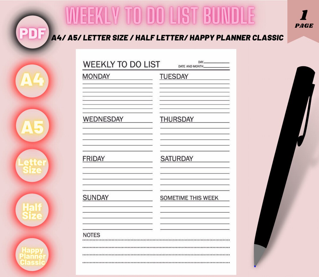 Printable Weekly to Do List - Weekly List Page - Weekly to Do List ...