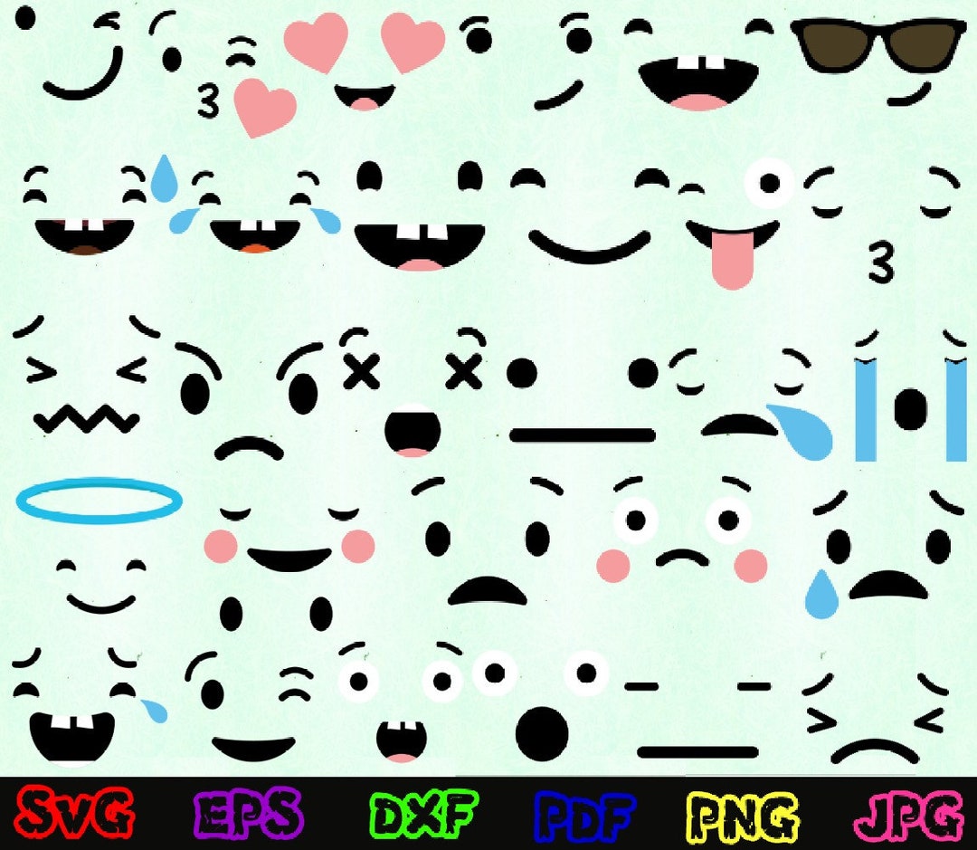 Face Expression Svg - Smiley Face Svg- Face Svg- Cartoon Facial ...