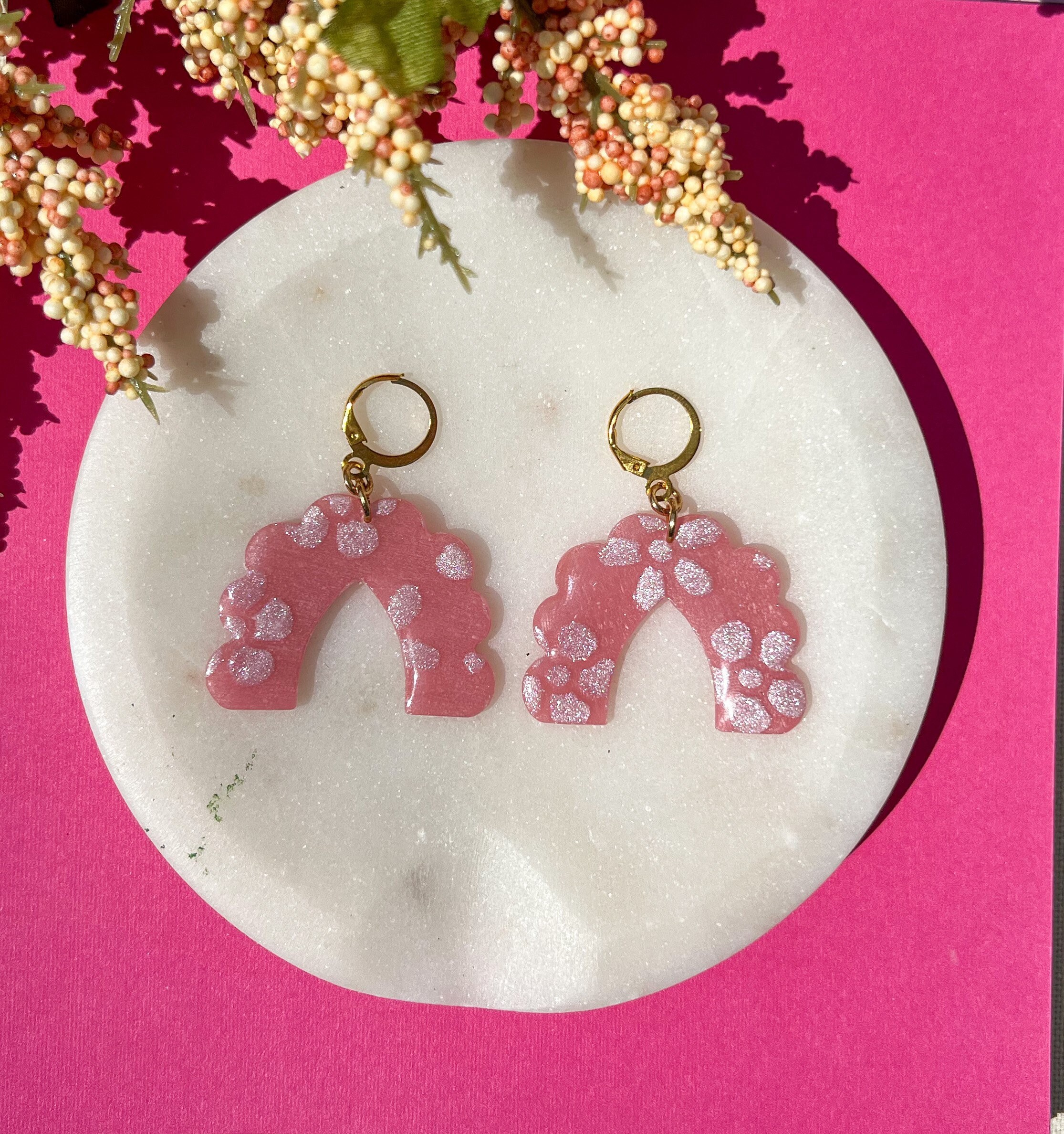 Translucent Pink Scalloped Arches With Pearl Flowers Polymer - Etsy