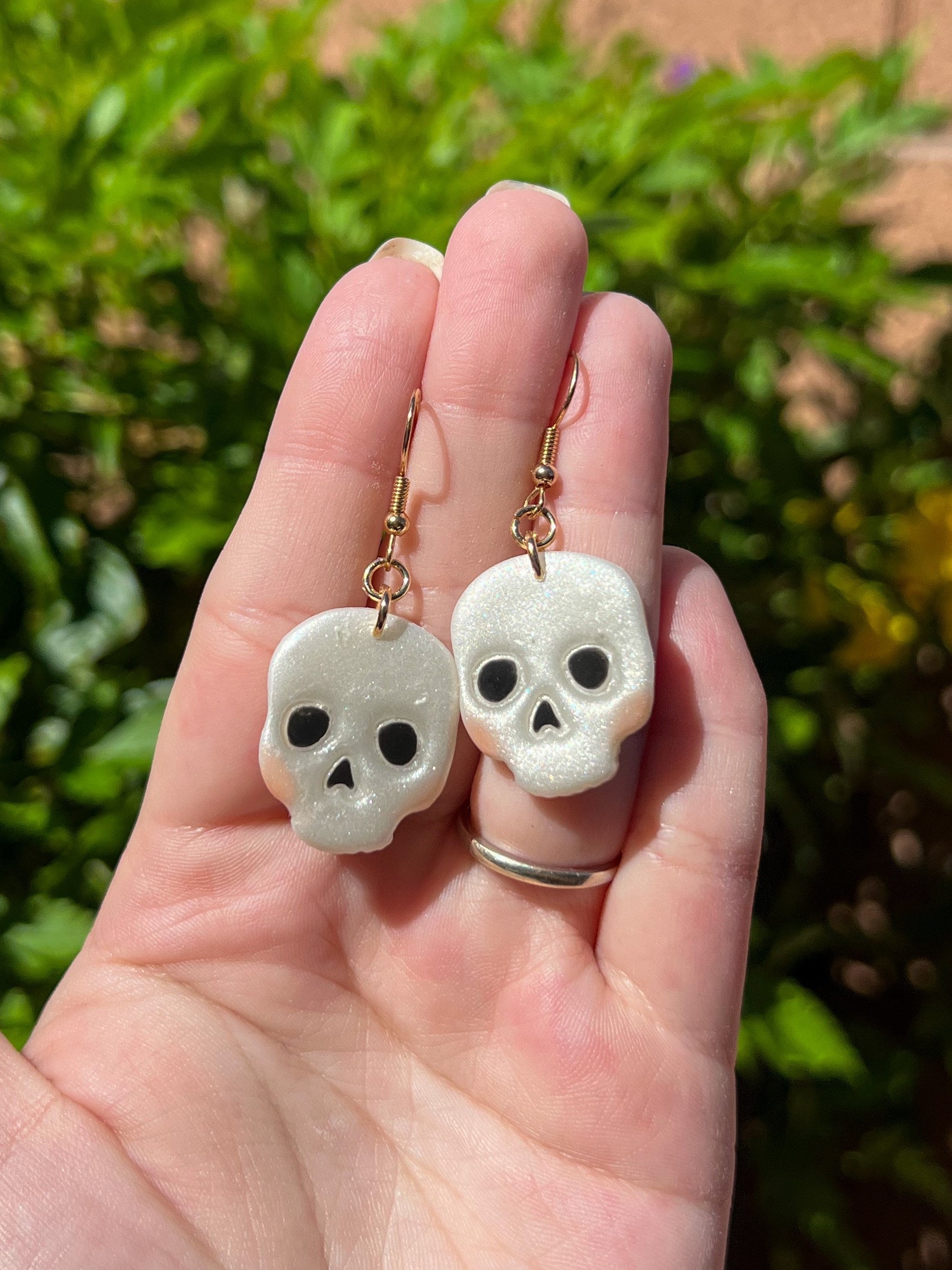 Shimmering Pearl Blushing Skull Polymer Clay Earrings, Keychains, and ...