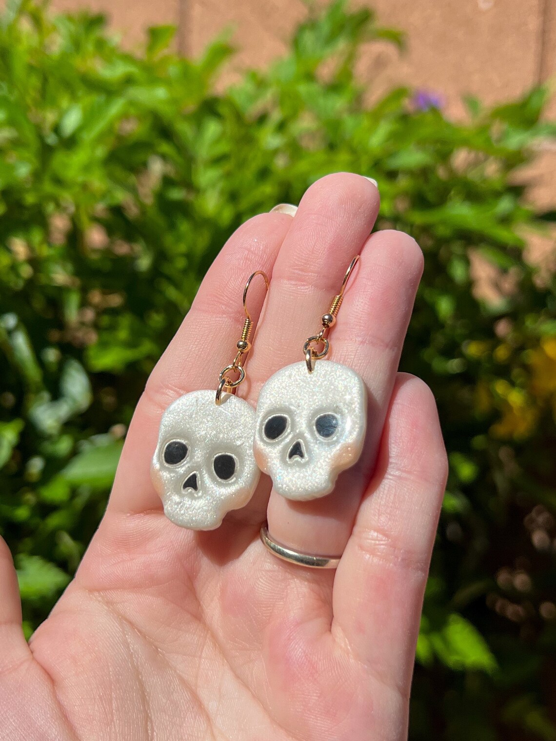 Shimmering Pearl Blushing Skull Polymer Clay Earrings, Keychains, and ...