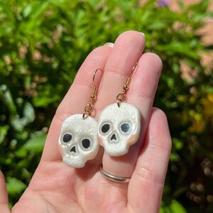 Shimmering Pearl Blushing Skull Polymer Clay Earrings, Keychains, and ...