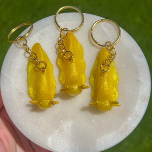 Yellow Translucent Banana Slug Polymer Clay Keychain Pearly Quartz ...