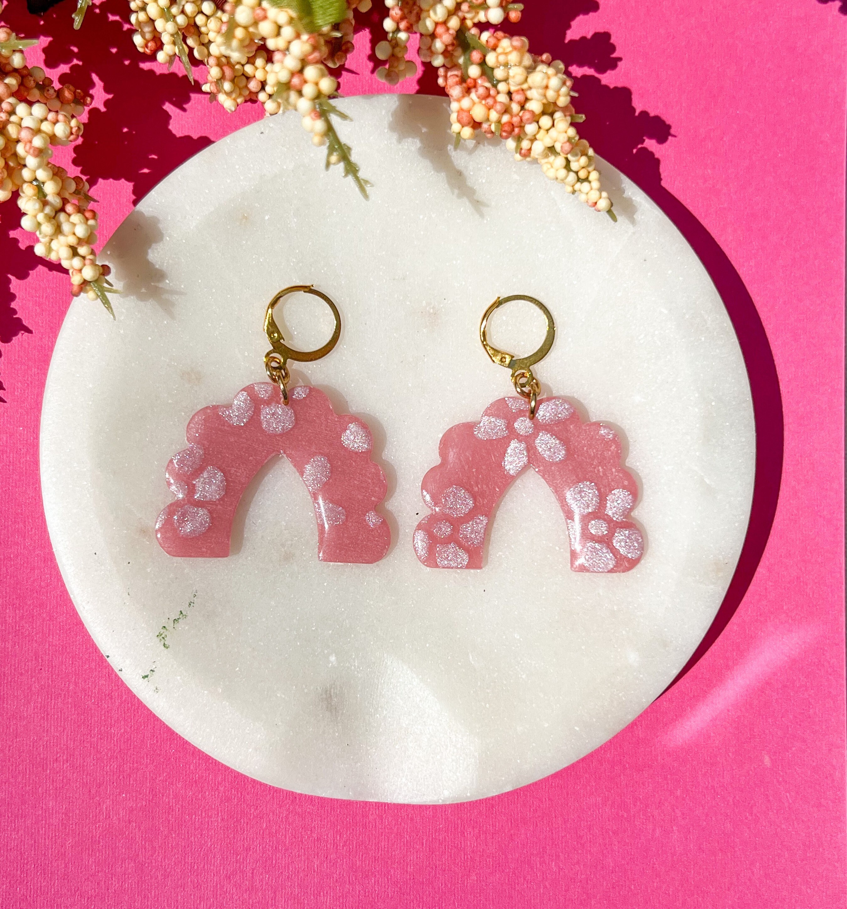 Translucent Pink Scalloped Arches With Pearl Flowers Polymer - Etsy