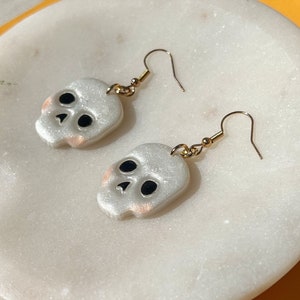 Shimmering Pearl Blushing Skull Polymer Clay Earrings, Keychains, and ...