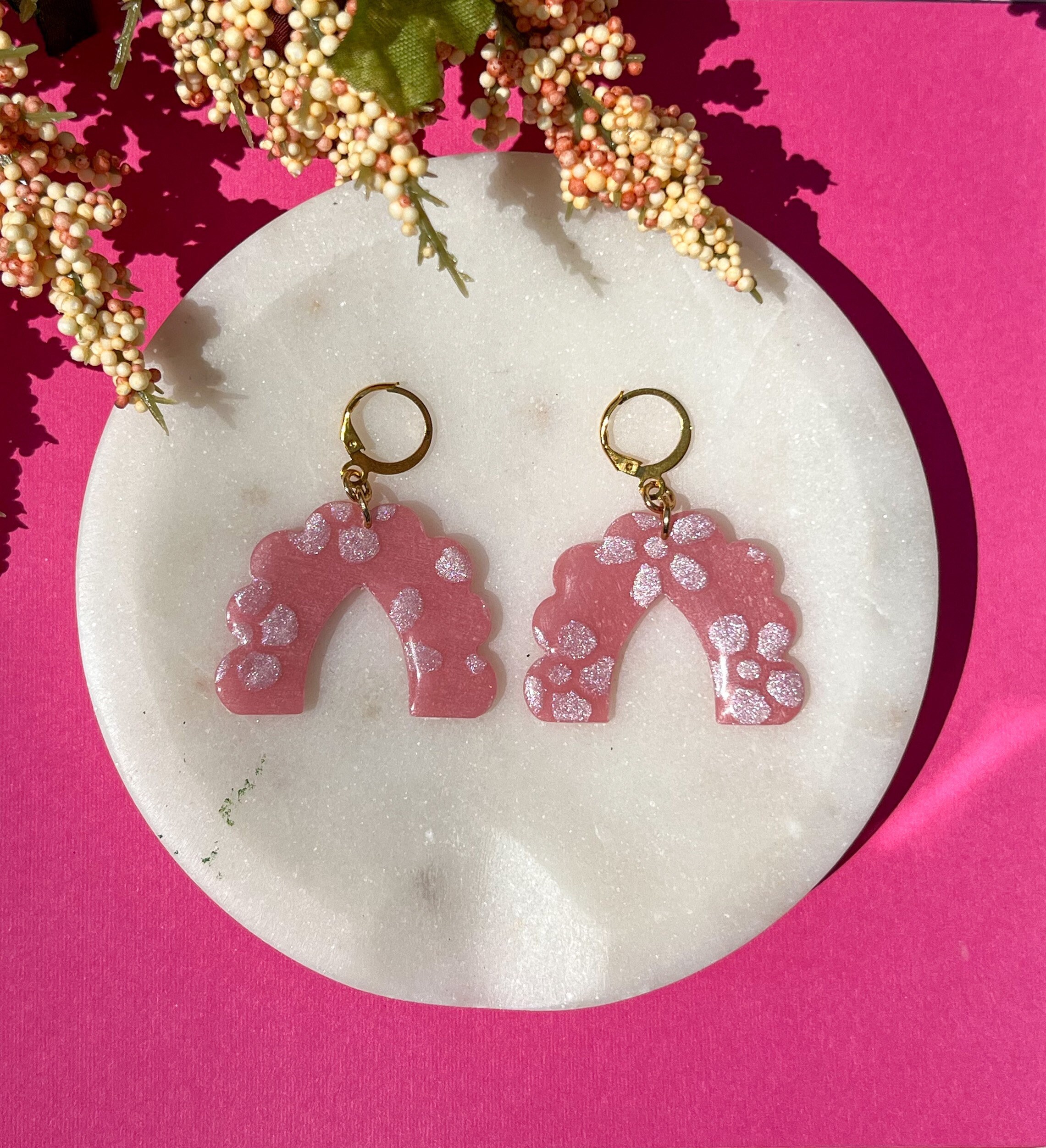 Translucent Pink Scalloped Arches With Pearl Flowers Polymer - Etsy