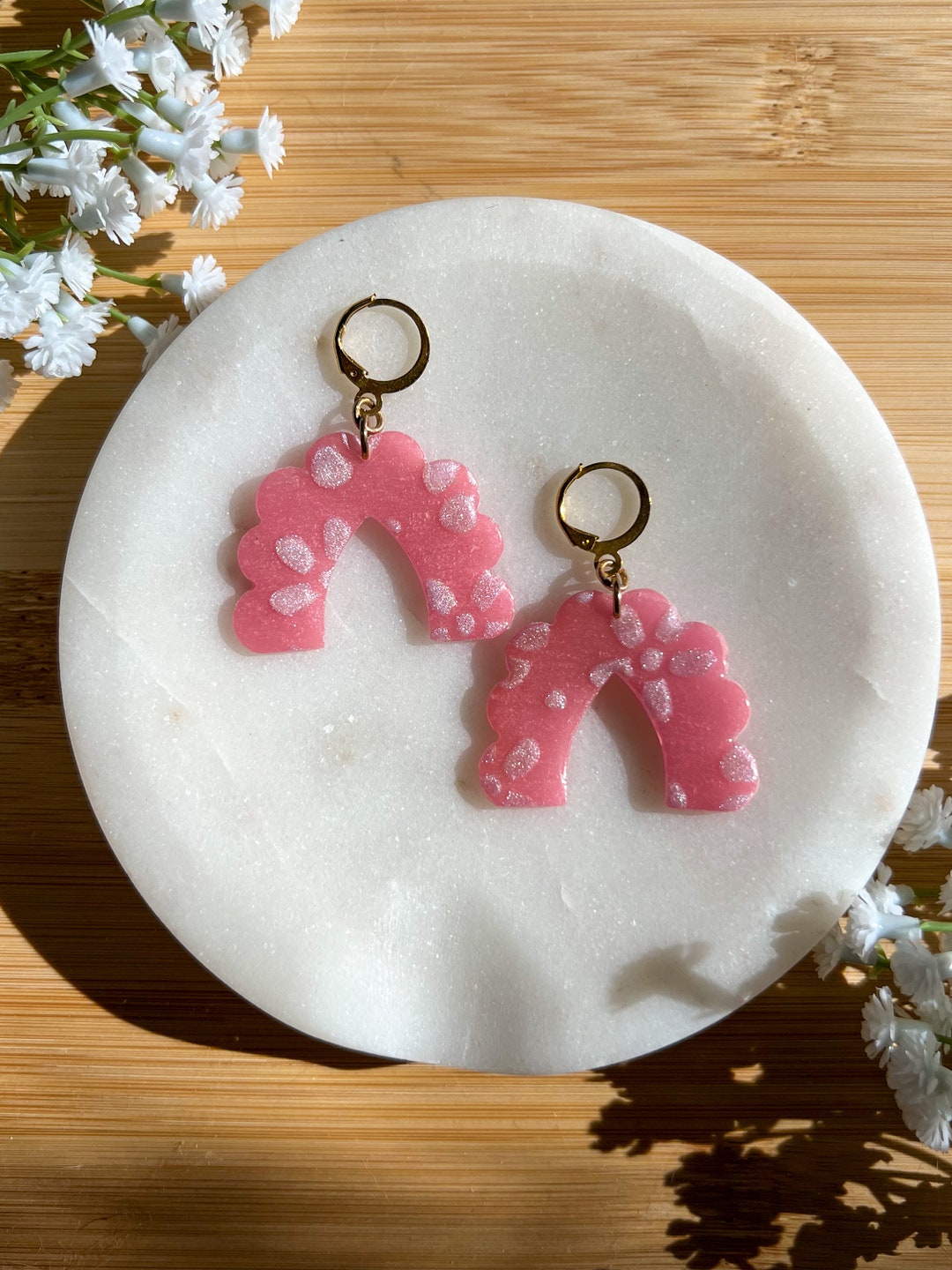 Translucent Pink Scalloped Arches With Pearl Flowers | Polymer Clay ...