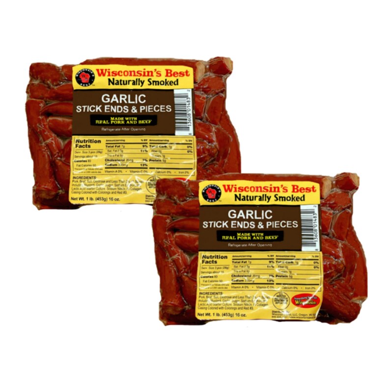 WISCONSIN'S BEST - Garlic Snack Stick Ends and Pieces, 2-1lb Packs (2lb ...