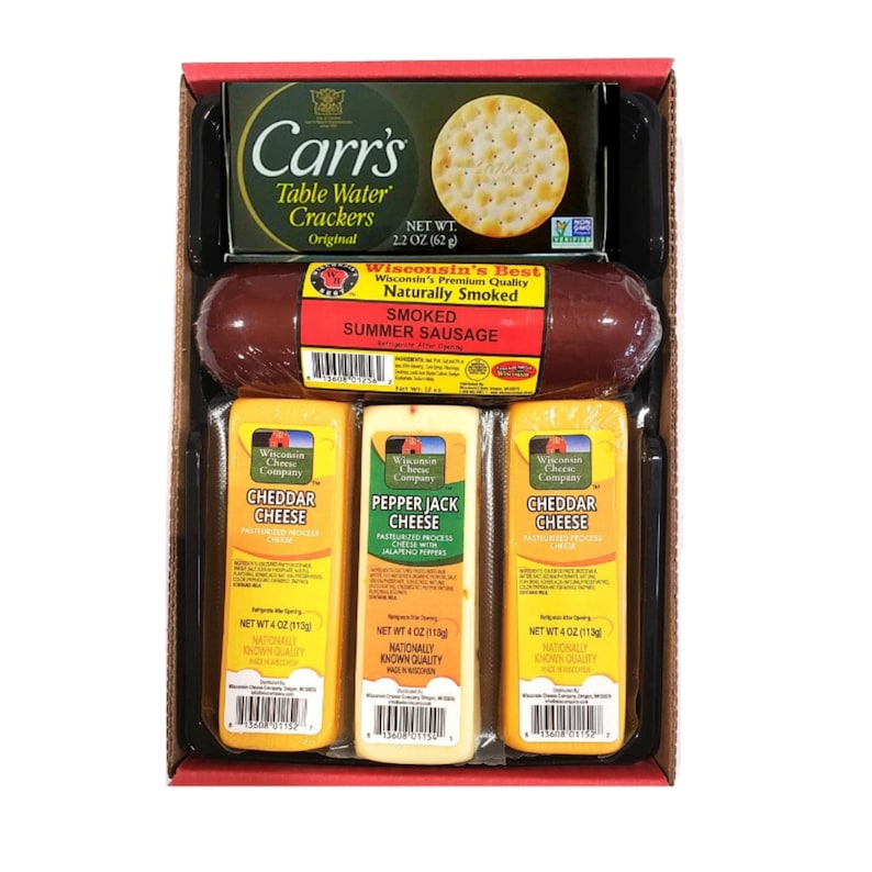 Wisconsin Cheese Gift Box: Cheddar, Pepper Jack, Sausage & Crackers - Etsy
